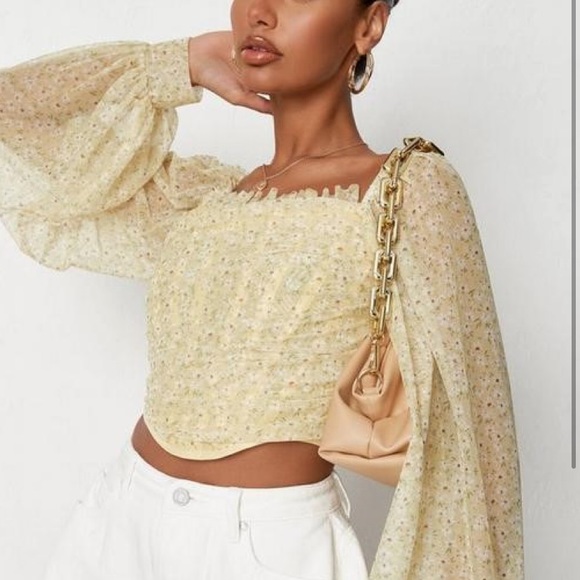 Missguided | Tops | Yellow Corset Top Floral Design | Poshmark
